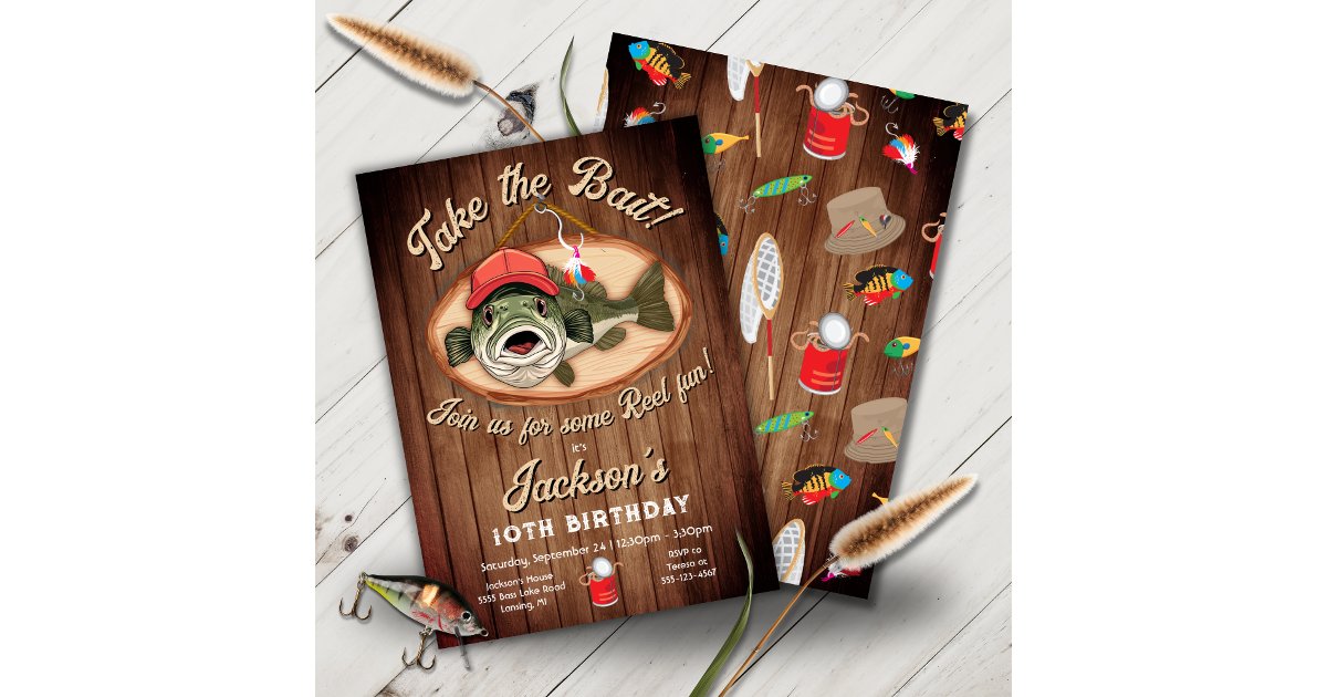 Funny Bass fish Reel Fun Birthday Party Invitation | Zazzle