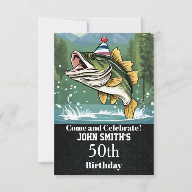 Funny Bass Fishing Birthday Party Men's Invitation | Zazzle