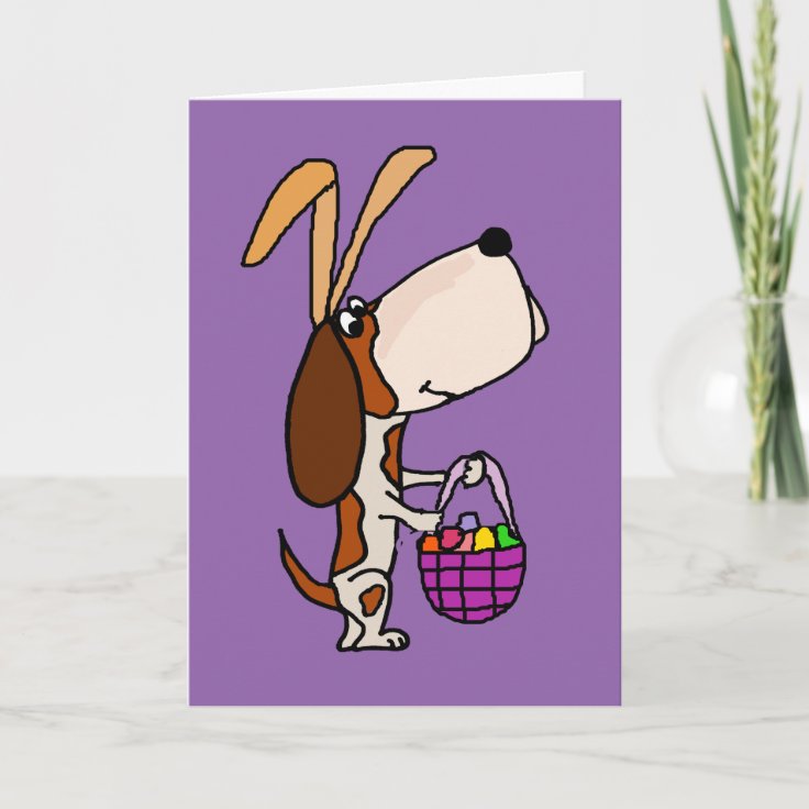 Funny Basset Hound Dog Easter Bunny Holiday Card | Zazzle