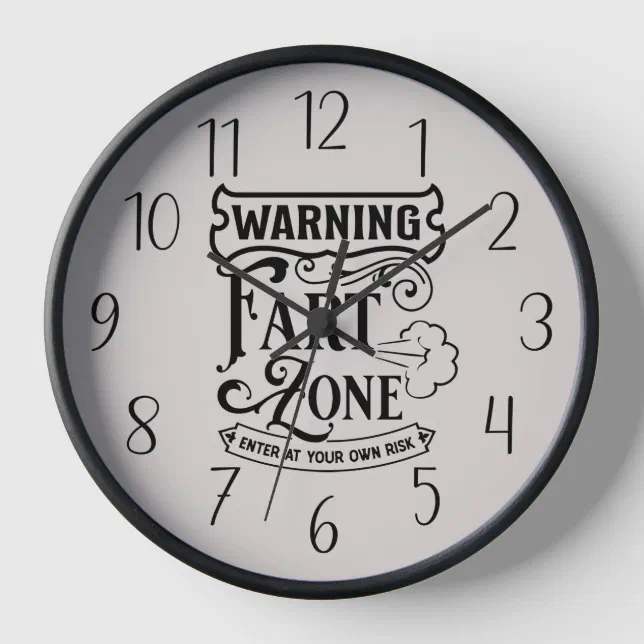 funny bathroom fart zone word art clock | Zazzle