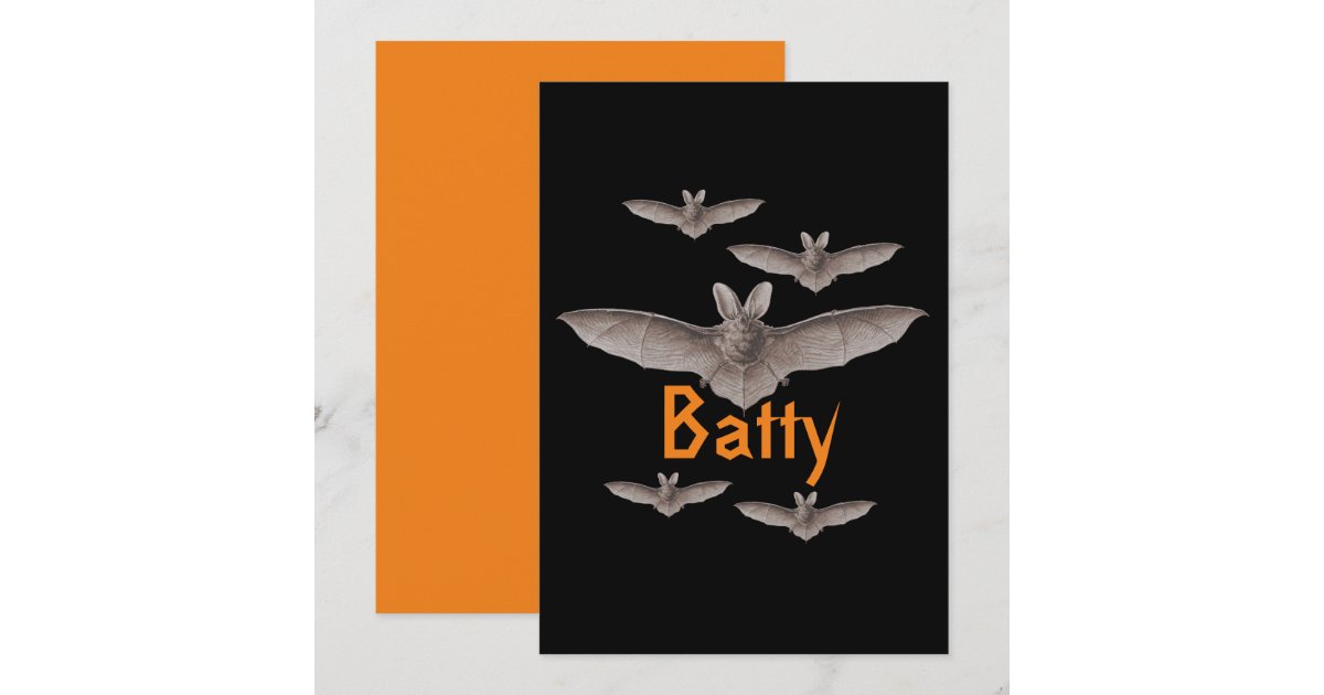 Funny Batty Vintage Bats Black and Orange Card | Zazzle