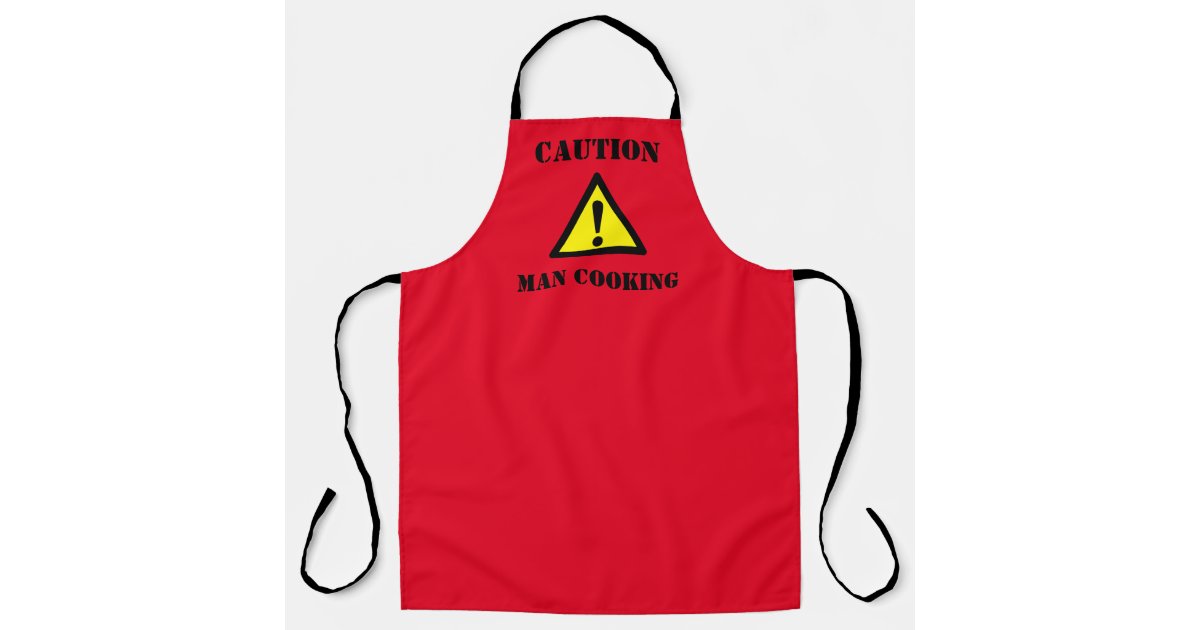Funny BBQ apron for men - Caution sign man cooking | Zazzle
