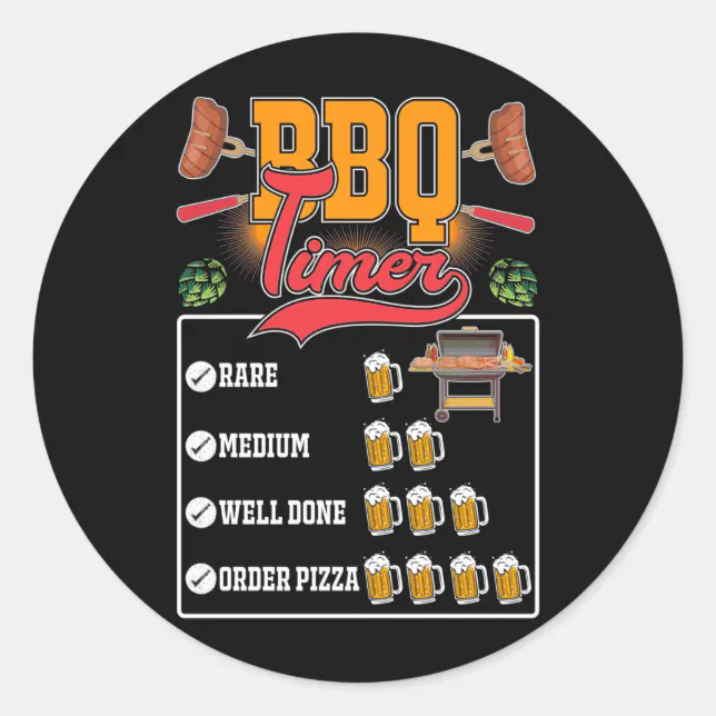 Funny BBQ Griller Meat Lover Barbecue Grilling Classic Round Sticker ...