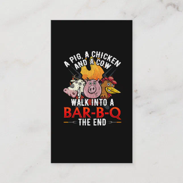 Funny BBQ Joke Pig Chicken Cow Barbecue Humor Business Card | Zazzle