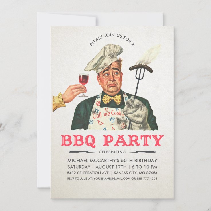 Funny BBQ Party Invitations | Birthday | Vintage | Zazzle