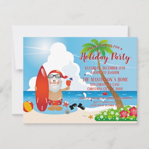 Funny Beach Christmas Party Invitation Postcard | Zazzle