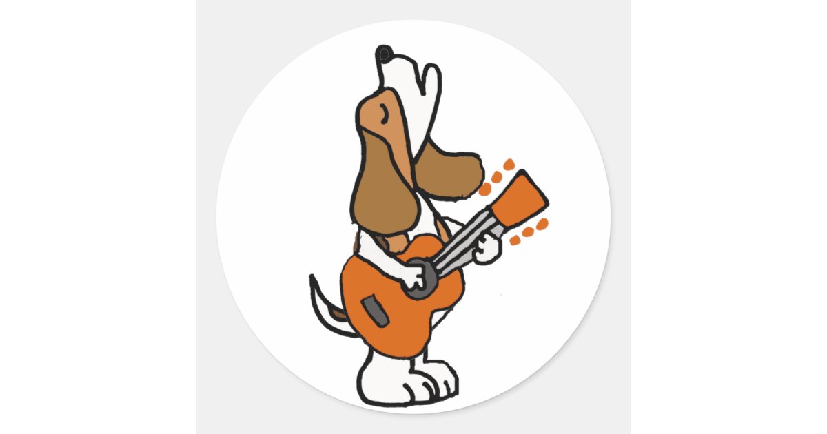 Funny Beagle Dog Singing and Playing Guitar Classic Round Sticker | Zazzle
