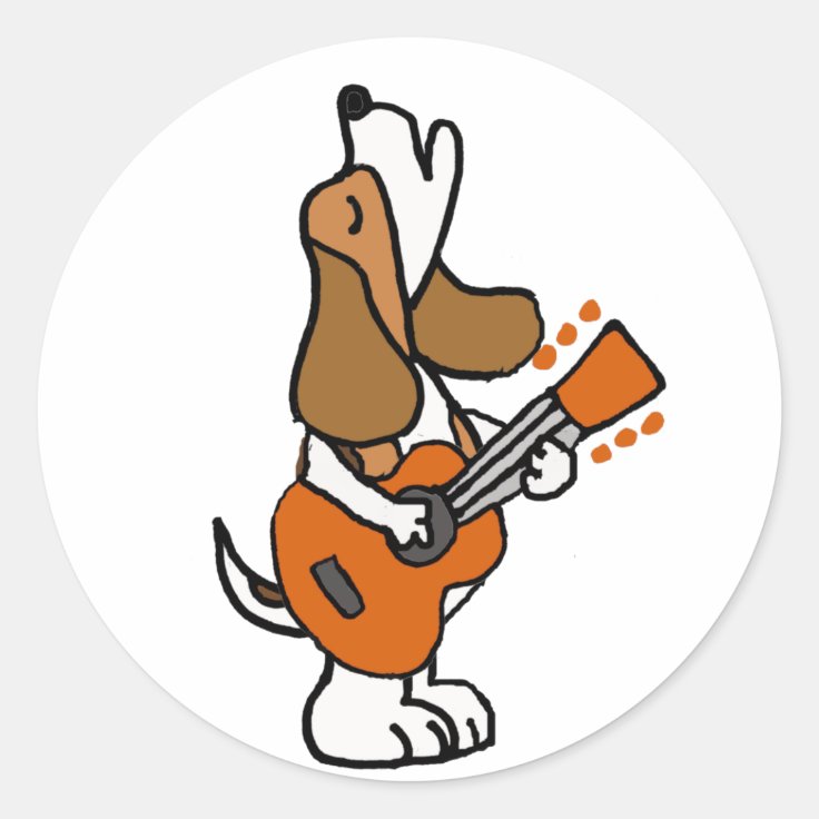 Funny Beagle Dog Singing and Playing Guitar Classic Round Sticker | Zazzle