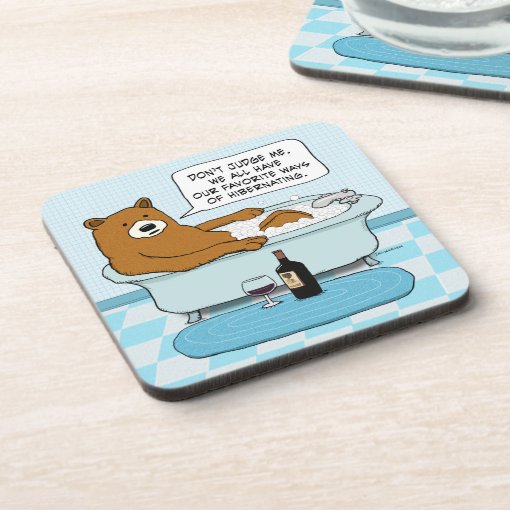 Funny Bear Drinking Wine, Relaxing in Tub Drink Coaster | Zazzle