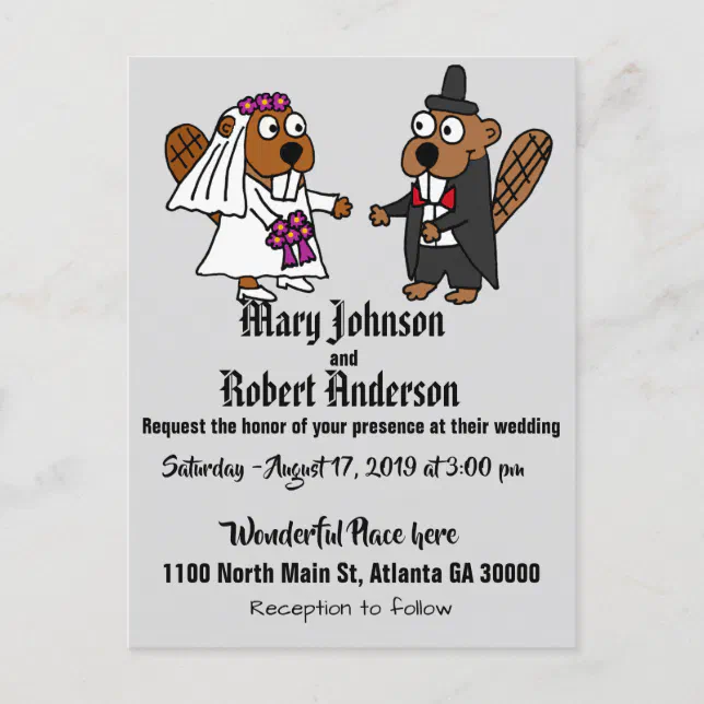 Funny Beaver Bride and Groom Wedding Invitation | Zazzle