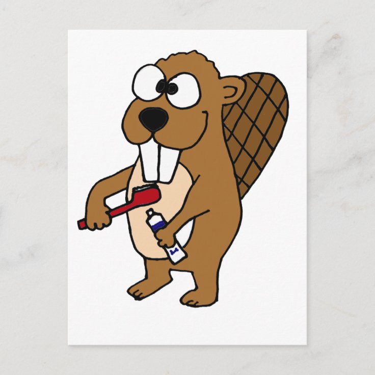 Funny Beaver Brushing Teeth Cartoon Postcard | Zazzle