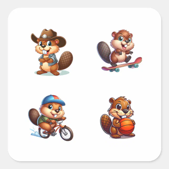 Funny Beaver Cartoon Character 4 Pack Stickers | Zazzle
