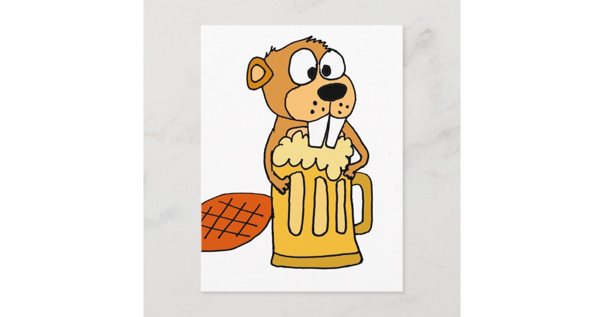 Funny Beaver Drinking Beer Postcard | Zazzle