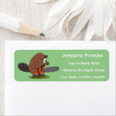 Funny beaver with chainsaw cartoon humor label | Zazzle