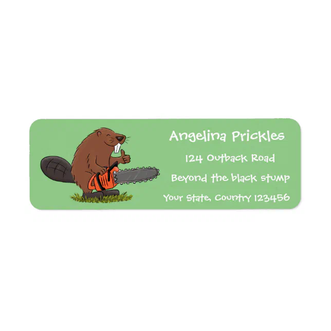 Funny beaver with chainsaw cartoon humor label | Zazzle