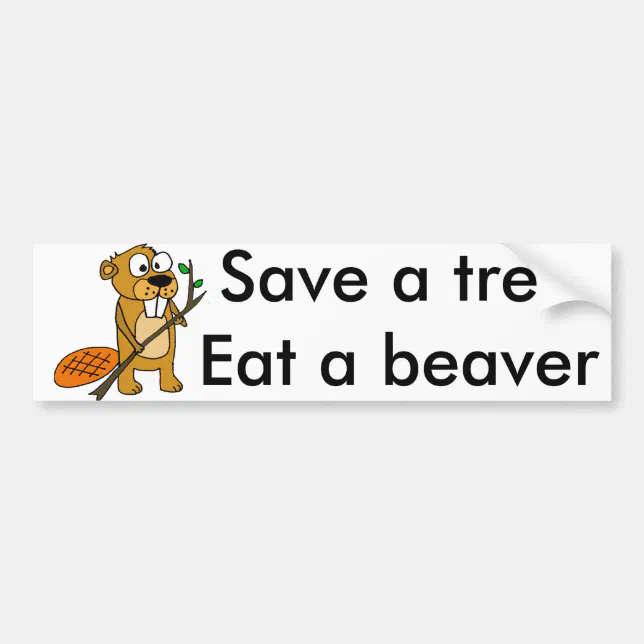 Funny Beaver with Tree Cartoon Bumper Sticker | Zazzle