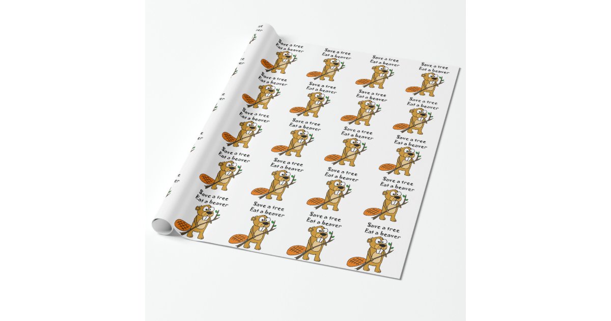 Funny Beaver with Tree Cartoon Wrapping Paper | Zazzle