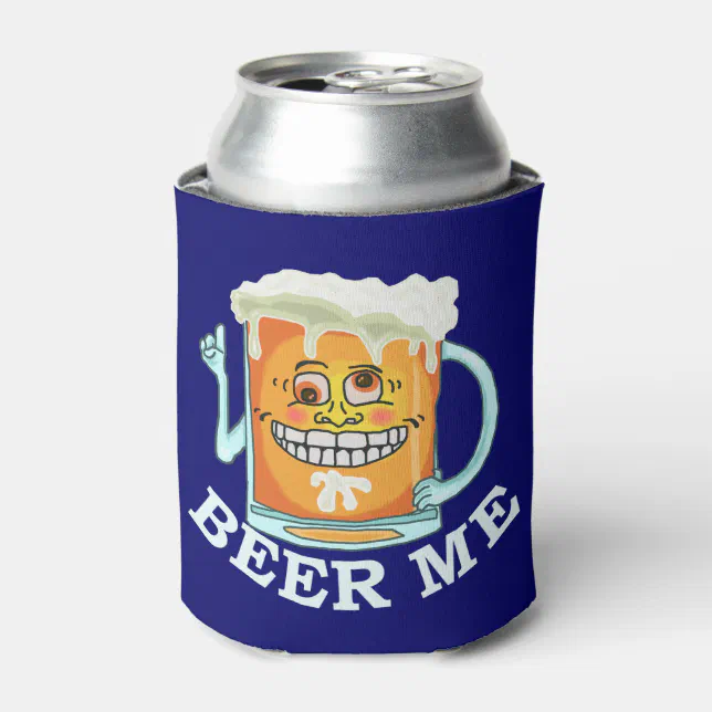 Funny Beer Me Grinning Cartoon Mug Can Cooler | Zazzle