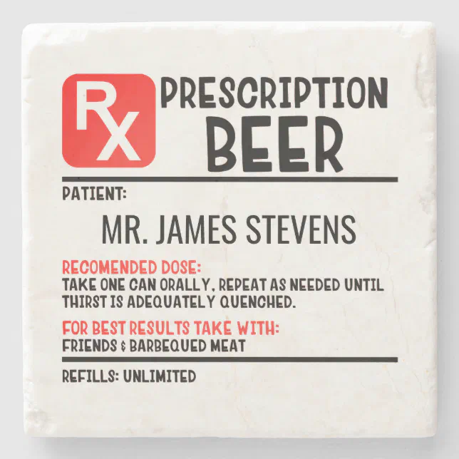 Funny Beer Prescription Script Personalized Name Stone Coaster | Zazzle