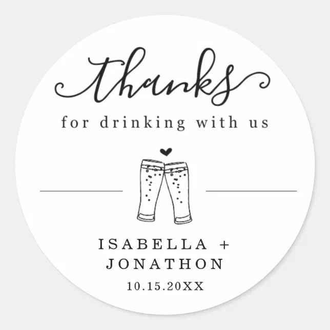 Funny Beer Wedding Thank You / Thanks Sticker | Zazzle
