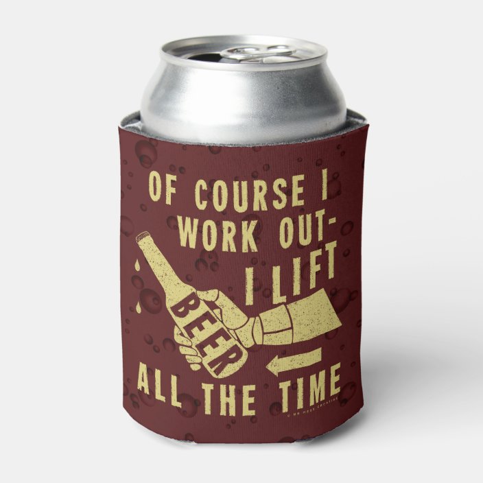 Funny Beer Work Out Humor with Brown Stout Bubbles Can Cooler | Zazzle.com
