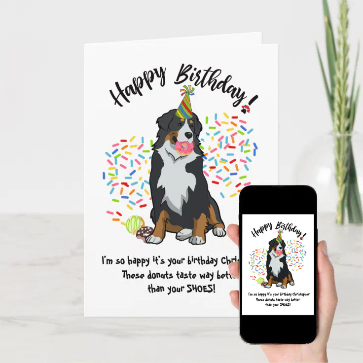 Funny Bernese Mountain Dog Birthday Card Donuts | Zazzle