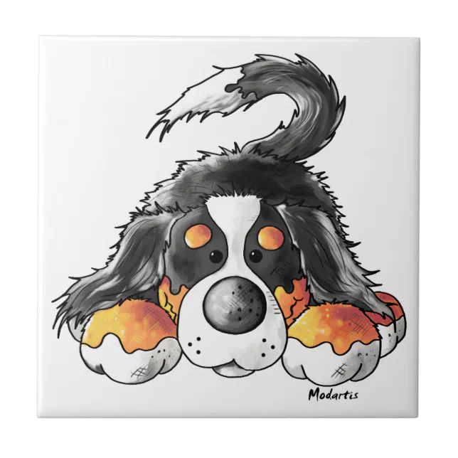 Funny Bernese Mountain Dog Cartoon Tile | Zazzle