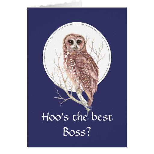 Funny Best Boss? Thank You Wise Owl Humor art Card | Zazzle