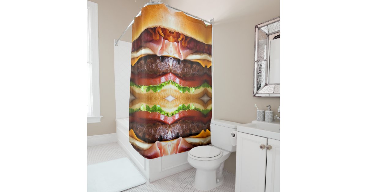 Funny big burger shower curtain | Zazzle