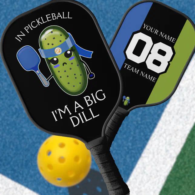 Funny Big Dill Team Name Number Blue Black & Green Pickleball Paddle ...