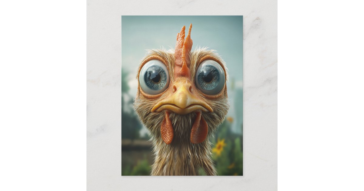 Funny Big-Eyed Chicken Close-Up Postcard | Zazzle