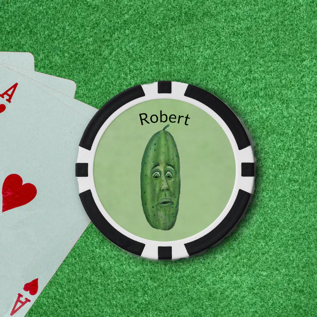 Funny Big Green Pickle With Stem Silly Face Poker Chips | Zazzle