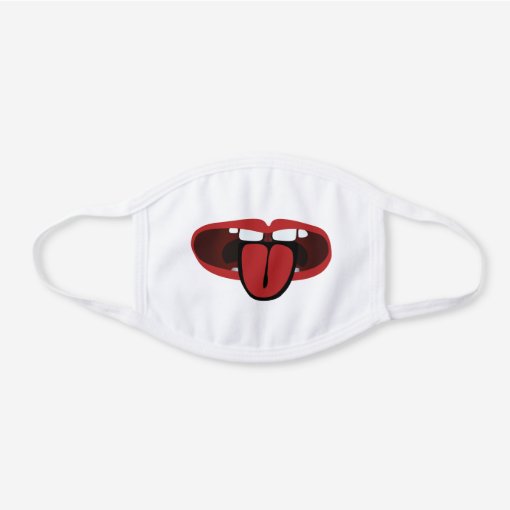 Funny Big Mouth Out Tongue Crooked Teeth White Cotton Face Mask | Zazzle