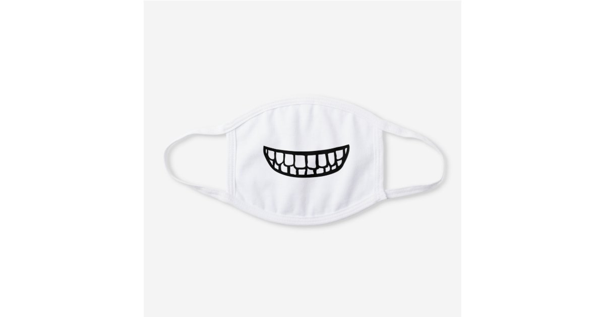 Funny Big Toothy Smile White Cotton Face Mask | Zazzle