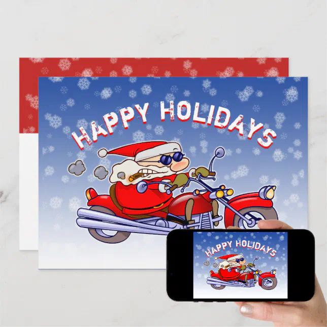 Funny Biker Santa Claus Holiday Greeting Card | Zazzle