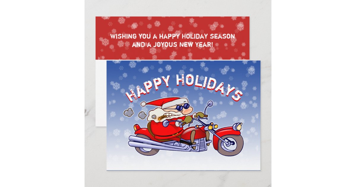 Funny Biker Santa Claus Holiday Greeting Card | Zazzle