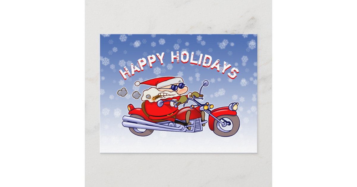 Funny Biker Santa Claus Holiday Greetings | Zazzle