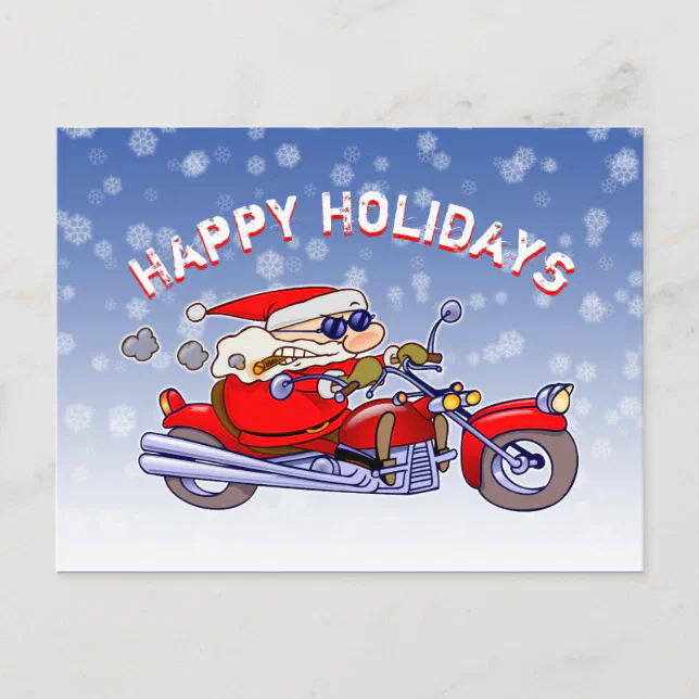 Funny Biker Santa Claus Holiday Greetings | Zazzle