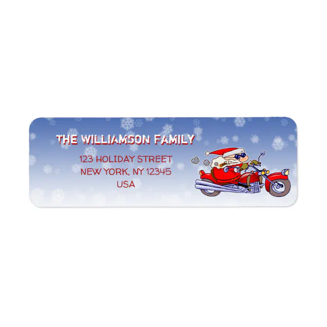 Funny Biker Santa Holiday Return Address Label | Zazzle