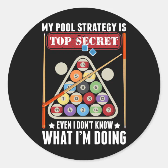 Funny Billiard Strategy Cue Snooker Pool Player Classic Round Sticker ...