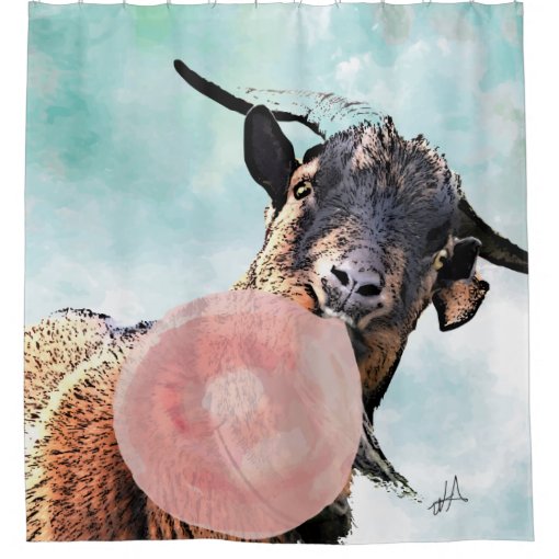 Funny Billy Goat Bubbles with Bubblegum Shower Curtain | Zazzle