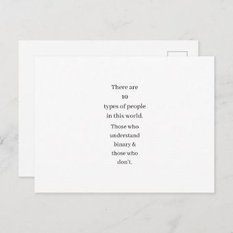 Funny Binary Math Computing Joke Gift Postcard | Zazzle