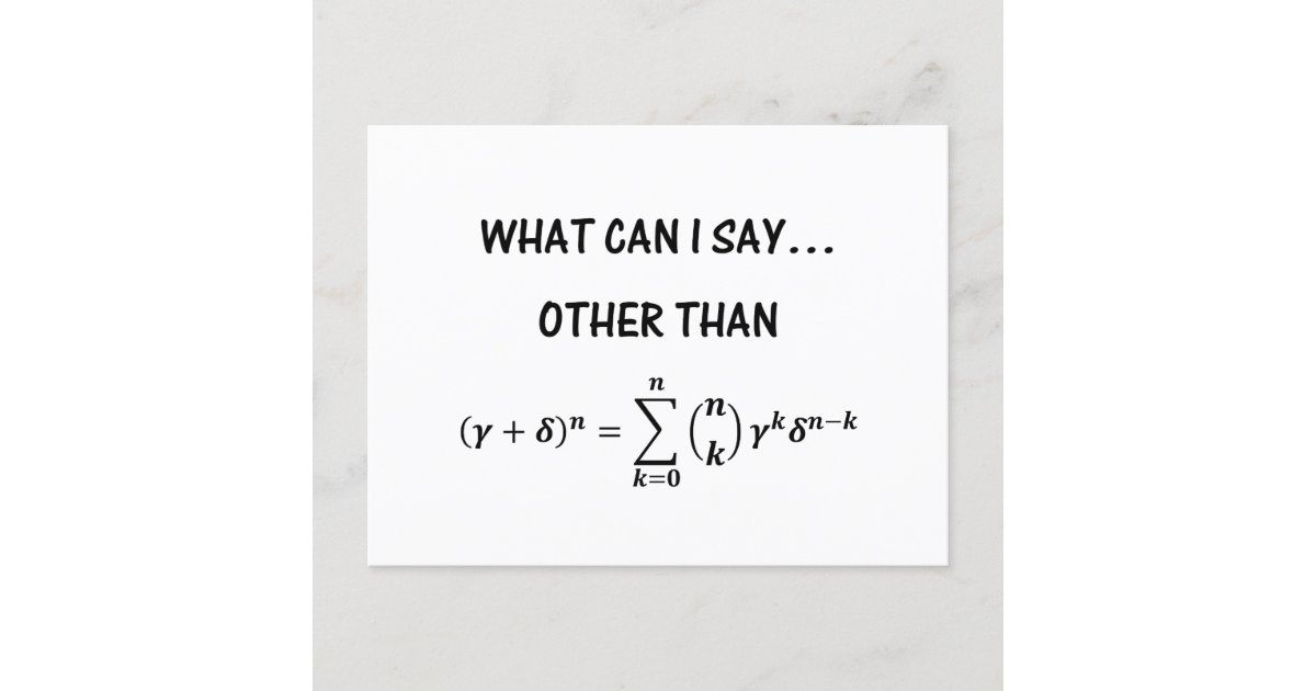 Funny Binomial Theorem STEM Math Science Humor Postcard | Zazzle