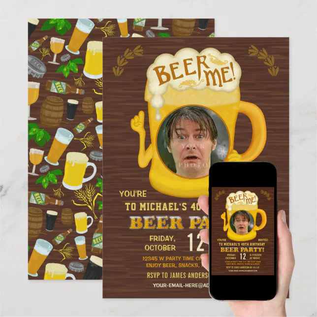 Funny Birthday Beer Party Adult Drinking Add Photo Invitation | Zazzle