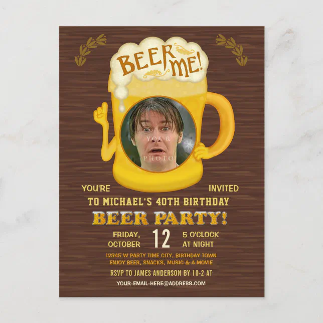 Funny Birthday Beer Party Adult Drinking Add Photo Invitation Postcard ...