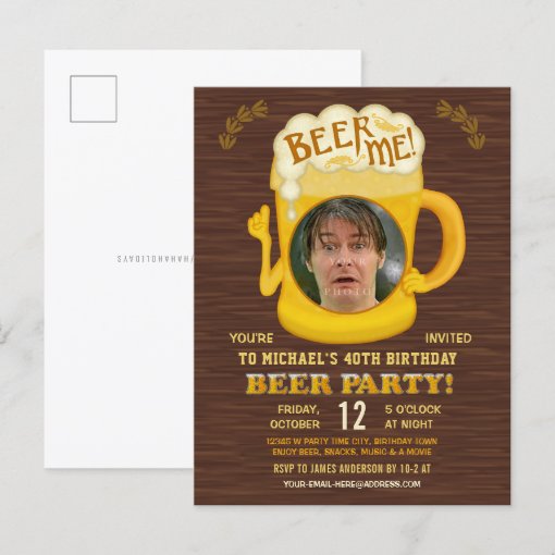 Funny Birthday Beer Party Adult Drinking Add Photo Invitation Postcard ...