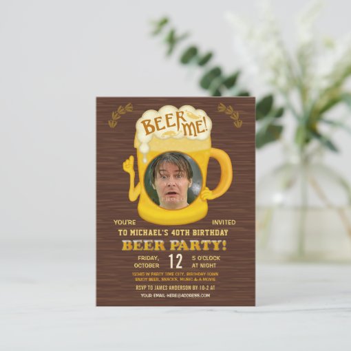 Funny Birthday Beer Party Adult Drinking Add Photo Invitation Postcard ...