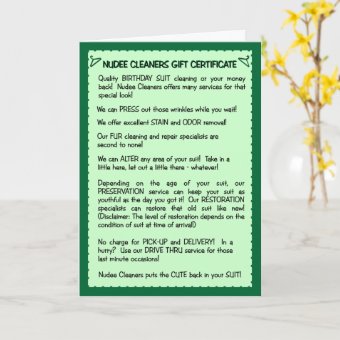 Funny Birthday Card: Birthday Suit Cleaning Card | Zazzle