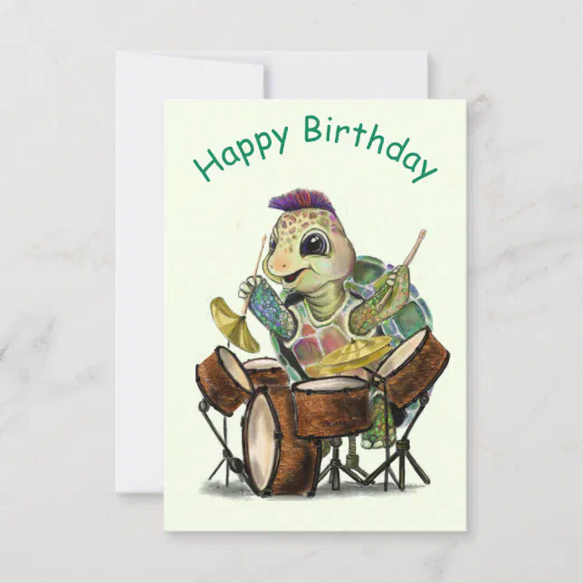 Funny Birthday Card with Turtle Drummer | Zazzle
