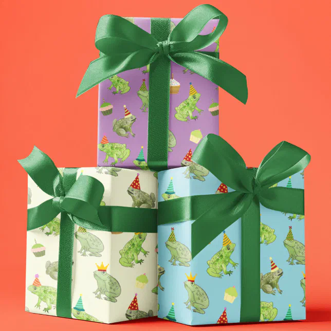 Funny Birthday Frogs Hand-Illustrated Cute Toads Wrapping Paper Sheets ...